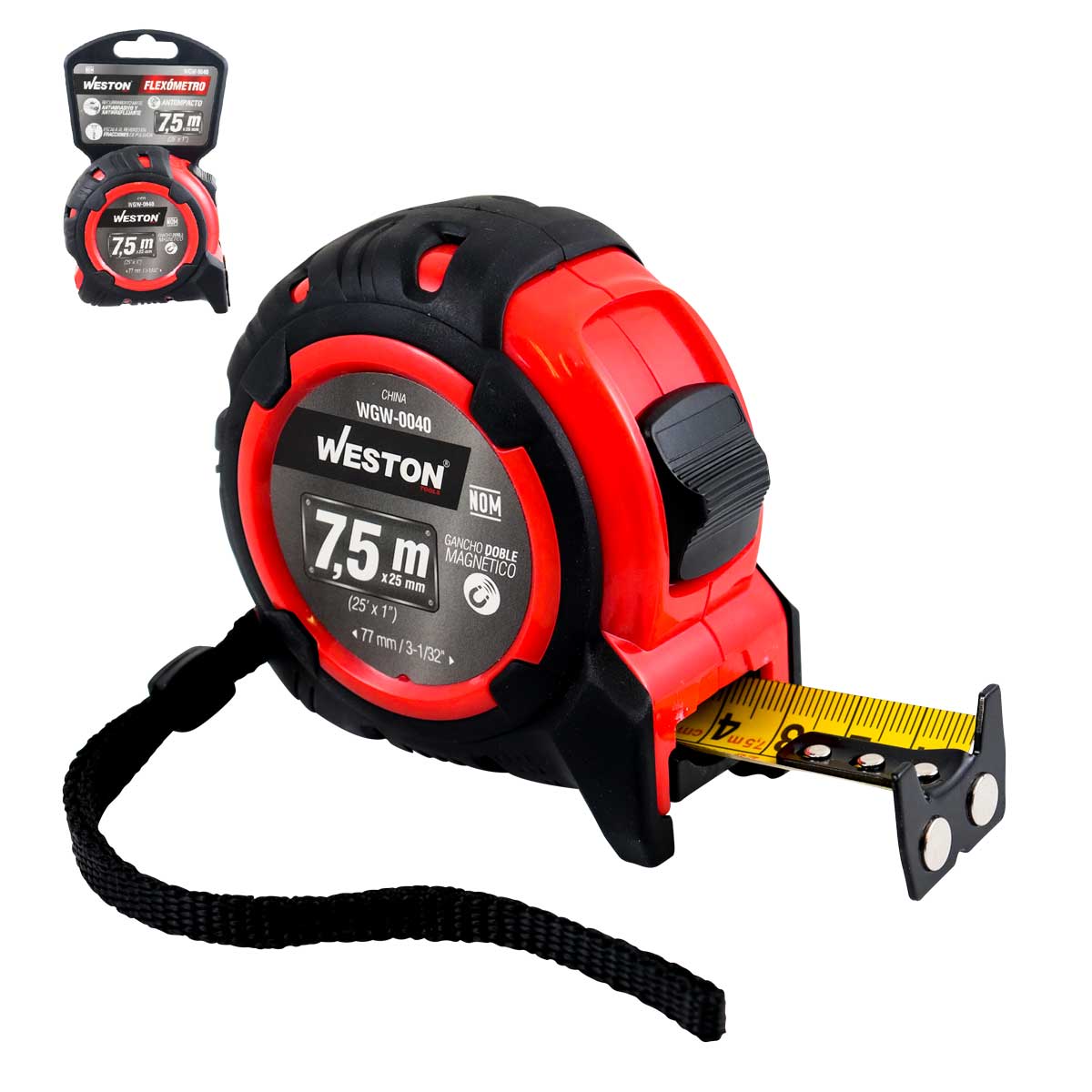 FLEXOMETRO 7.5M X 25MM ROJO ANTI IMPACTO - Equipsa Graco